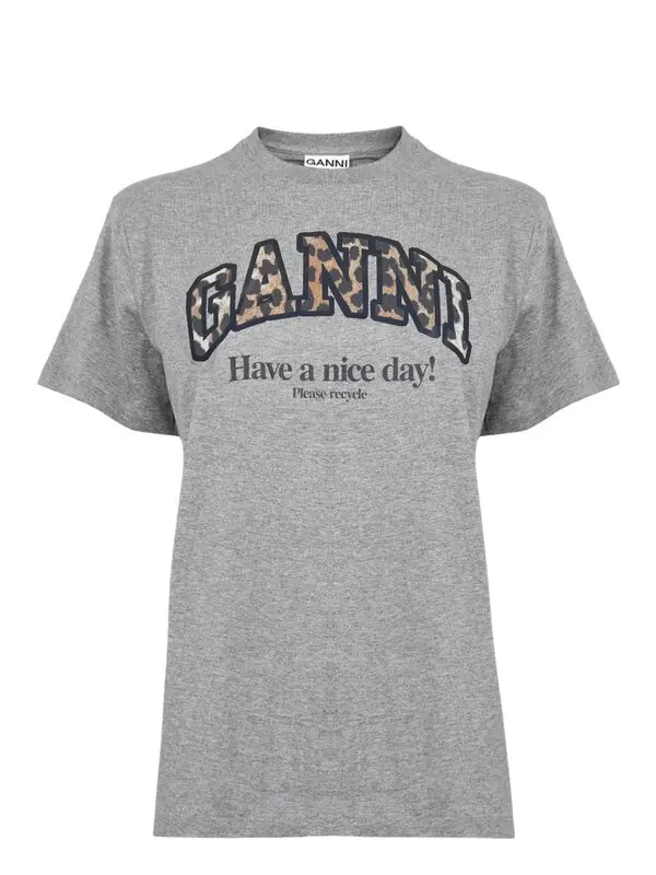 GANNI Logo Crew Neck T-shirt - Gray