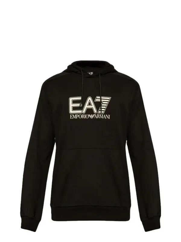 EA7 Logo Cotton Hoodie - Black
