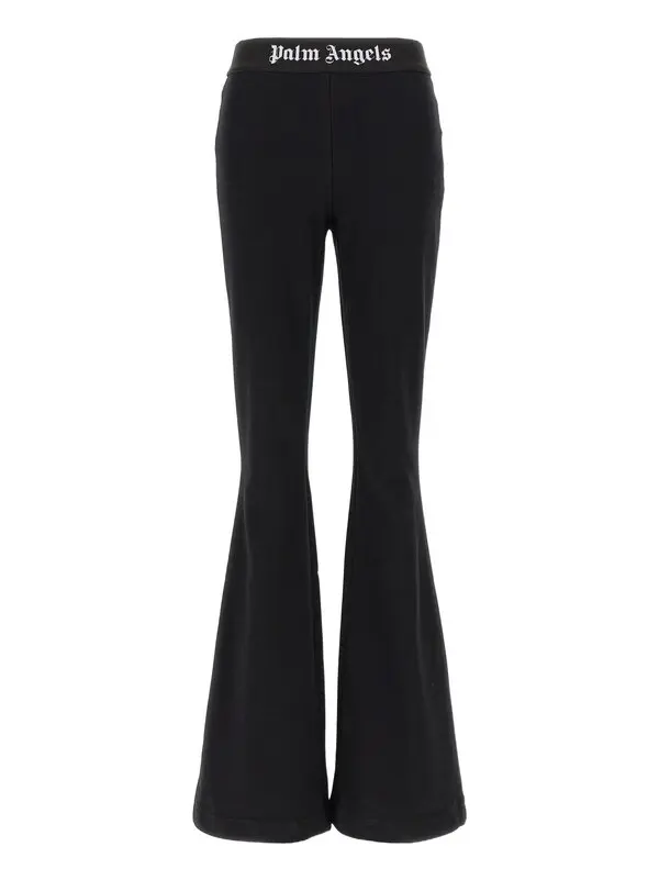 Palm Angels Logo Waistband Flared Leg Pants - Black