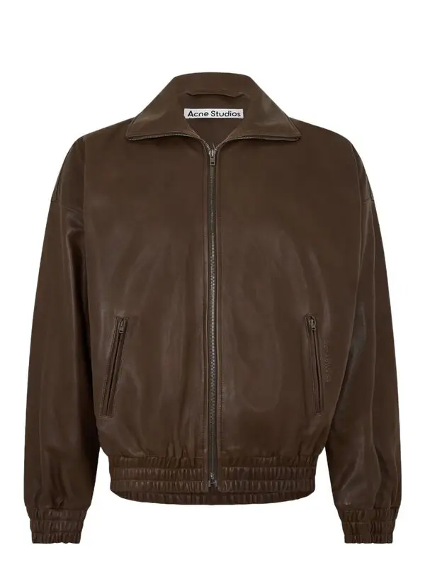 Acne Studios Logo Patch Leather Zip-up Jacket - Green