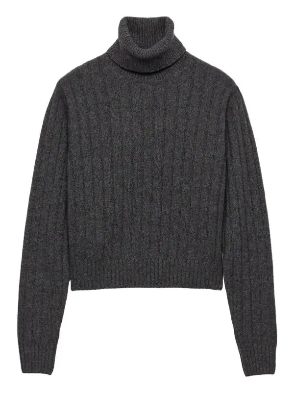 Prada Re-cashmere Turtleneck Sweater With Ribbed Details - Limestone Ash