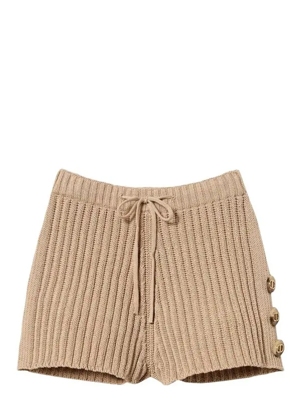TWINSET Ribbed Knit Shorts With Button Detail - No