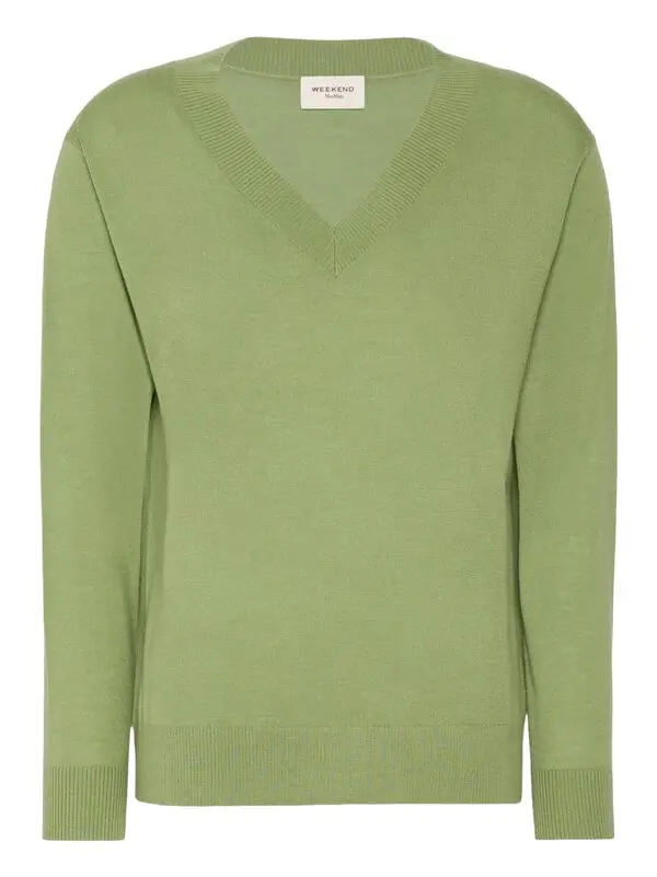Max Mara Wool, Silk, And Cashmere V-neck Sweater - Green