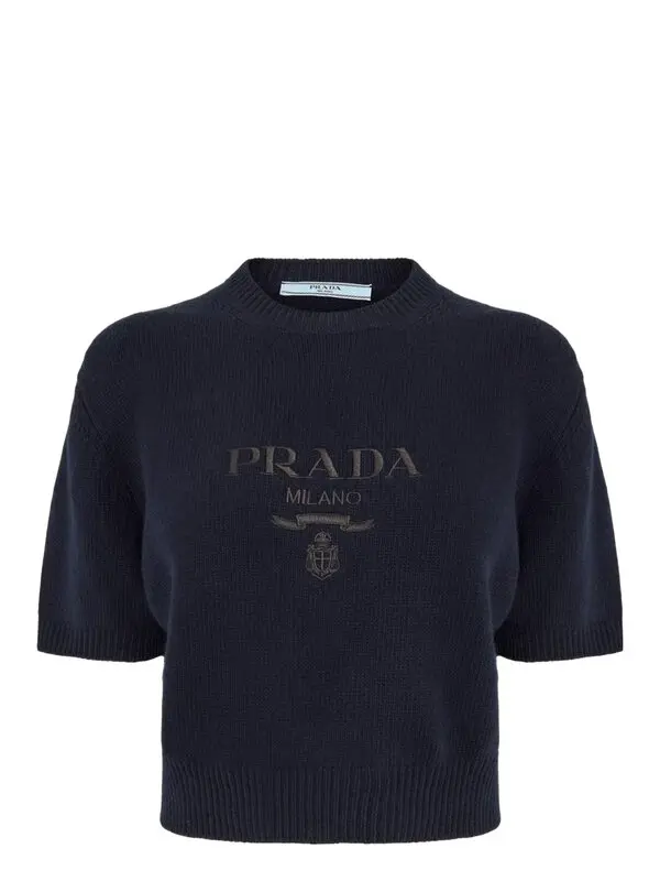 Prada Short Sleeve Crew Neck Knit Sweater - Black