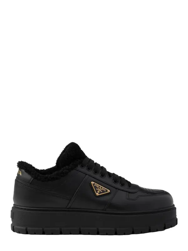 Prada Leather Laced Sneakers - Black