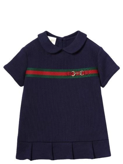 Gucci Baby Cotton Dress With Web Detail - Dark Blue