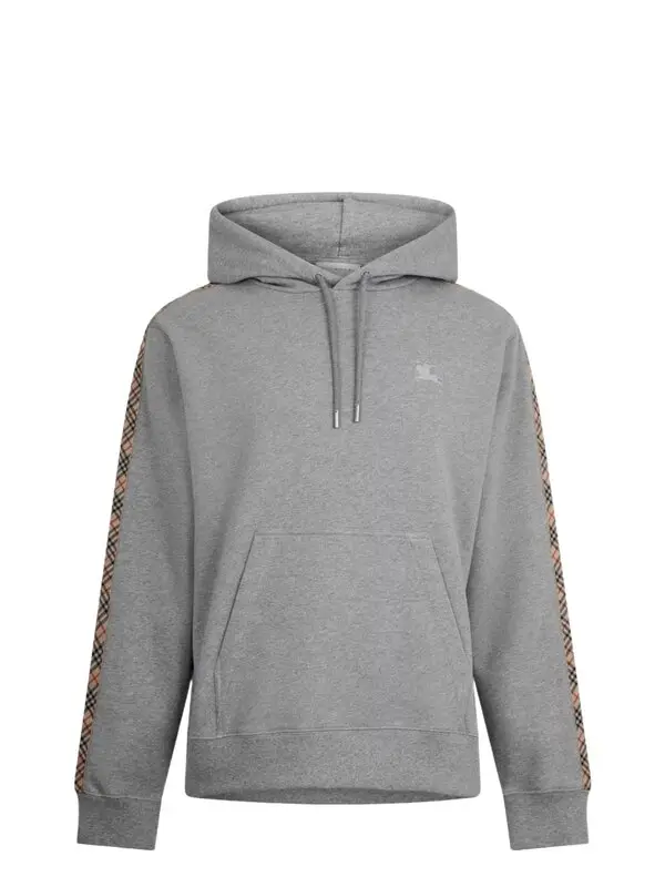 Burberry Logo Hoodie With Checkered Detail - Gray