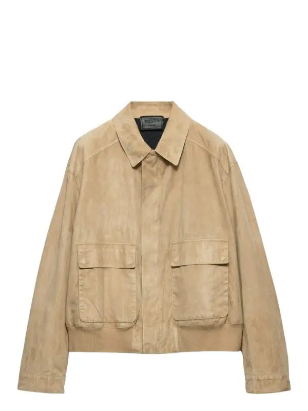 Prada Suede And Cotton Bomber Jacket - Nude
