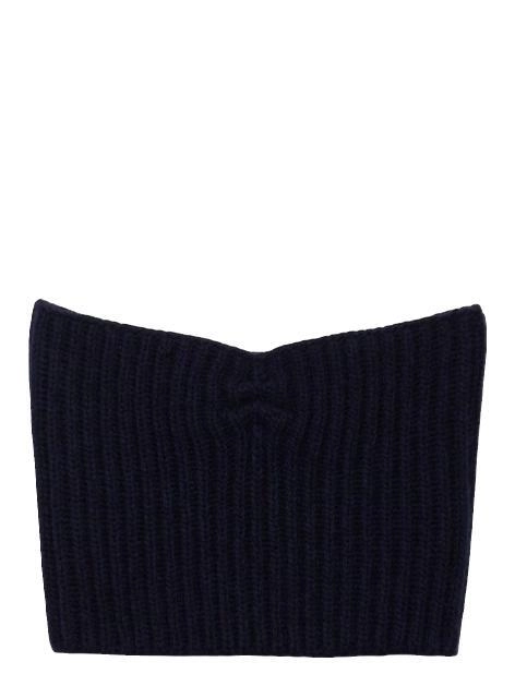 Prada Strapless Ribbed Knit Top With Mother Of Pearl Pendant - Blue