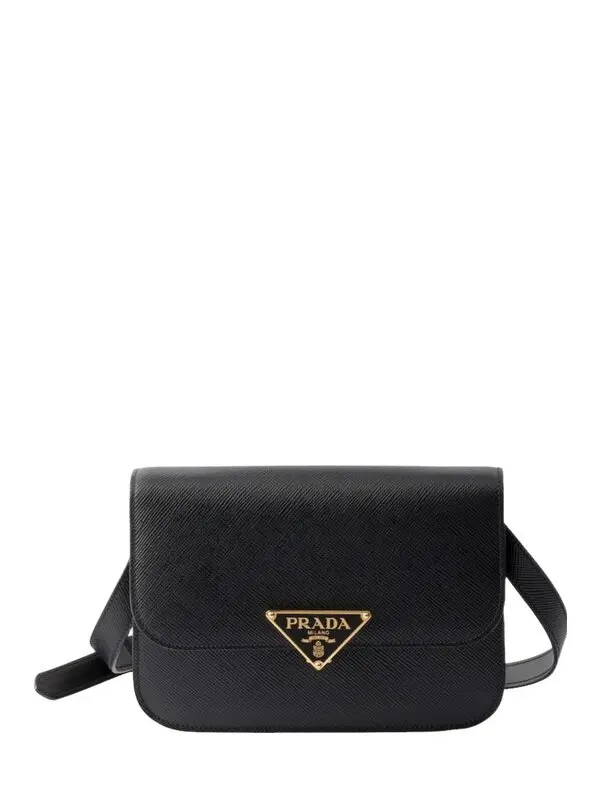 Prada Saffiano Leather Flap Shoulder Bag - Black