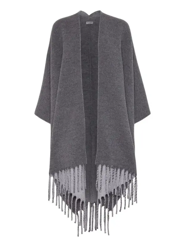 Brunello Cucinelli Knitted Cape With Pendant Design And Tassel Edge - Black