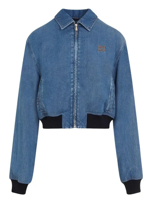 Miu Miu Embellished Denim Jacket - Blue