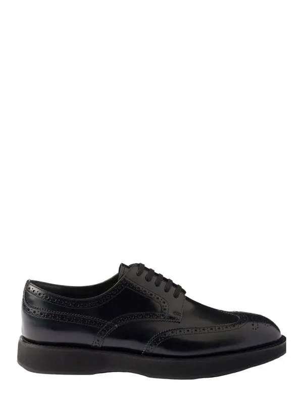 Prada Leather Lace-up Brogue Shoes - Black