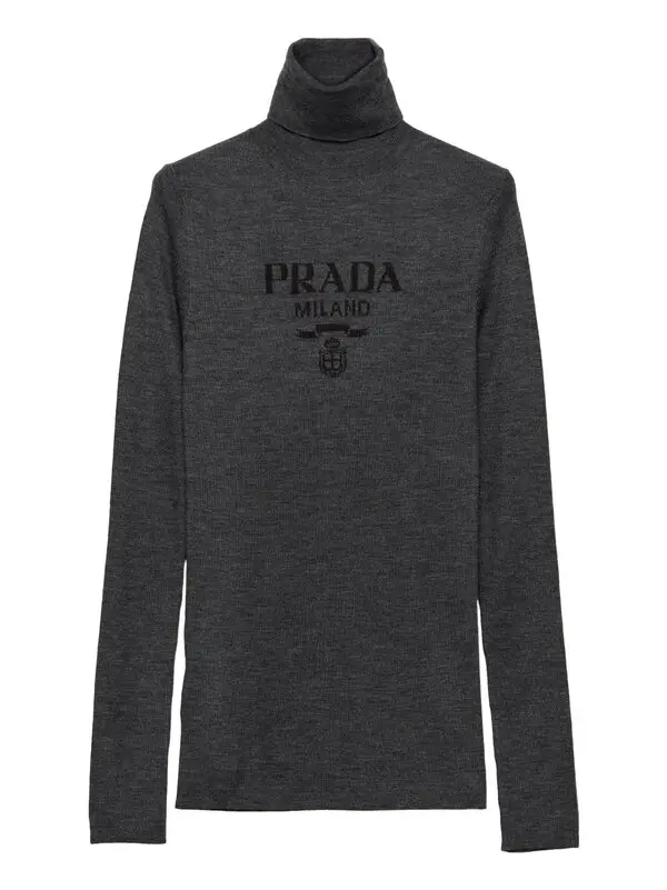 Prada Superfine Wool Ribbed Turtleneck Sweater - Dark Grey