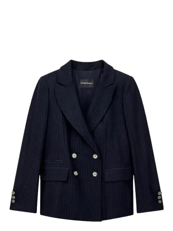 Emporio Armani Double-breasted Pinstripe Wool-blend Blazer Signature Capsule - Blue