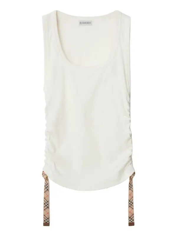 Burberry Check Buckle Detailed Ribbed Tank Top - Chalk
