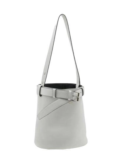 Prada Buckle Leather Bucket Bag With Belt - White/black