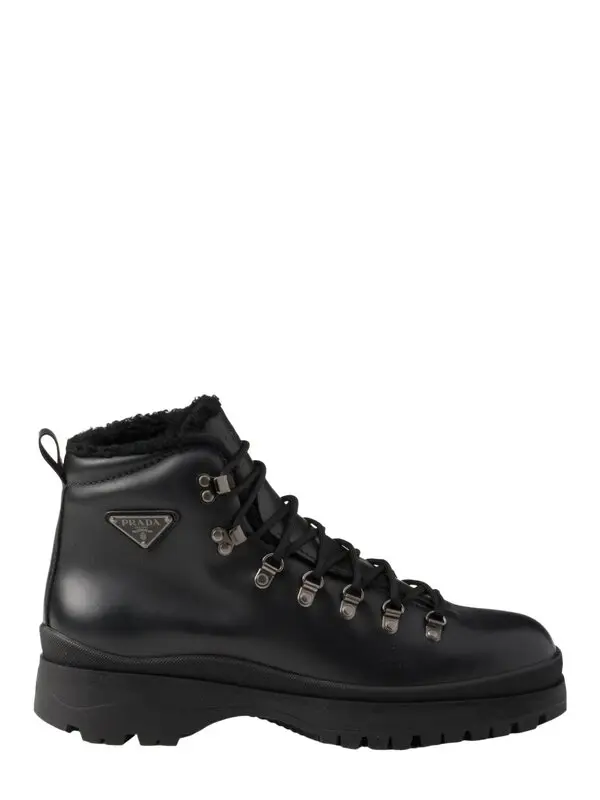 Prada Brixxen Leather Lace-up Ankle Boots - Black