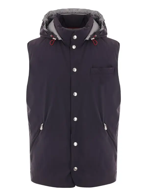Brunello Cucinelli Hooded Padded Gilet - Blue/grey