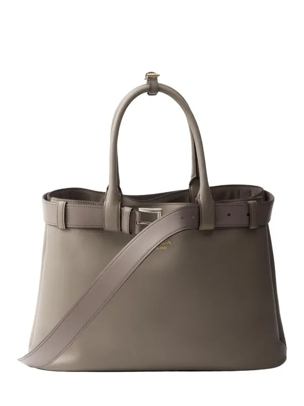 Prada Buckle Leather Handbag - Mud Grey