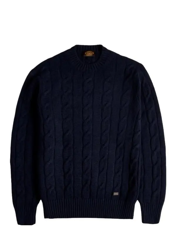 TOD'S Long Sleeve Crew Neck Sweater With Leather Logo Patch - Blue
