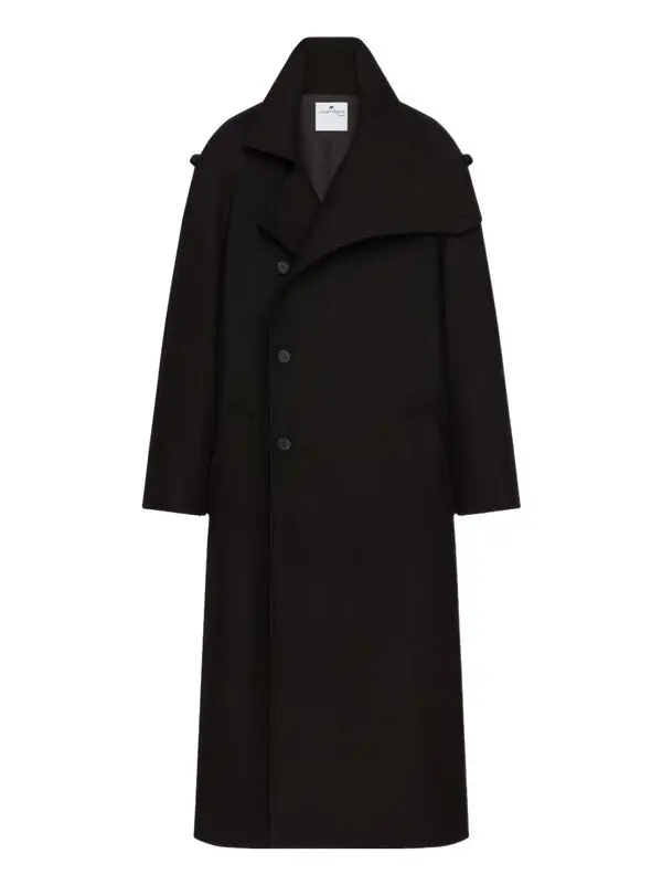 COURREGES Double-breasted Wool Trench Coat - Black