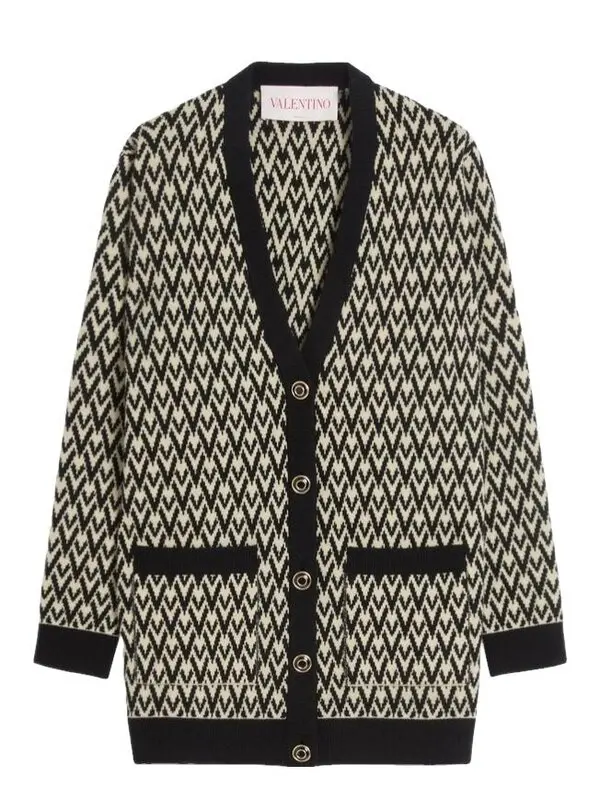 Valentino Garavani Monogram V-neck Button-up Cardigan - Black