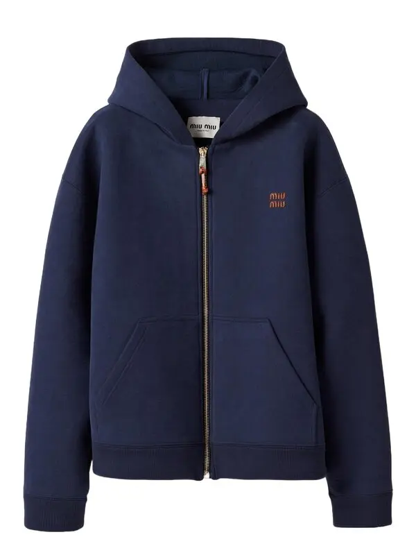 Miu Miu Embroidered Logo Zip-up Hooded Jacket - Blue