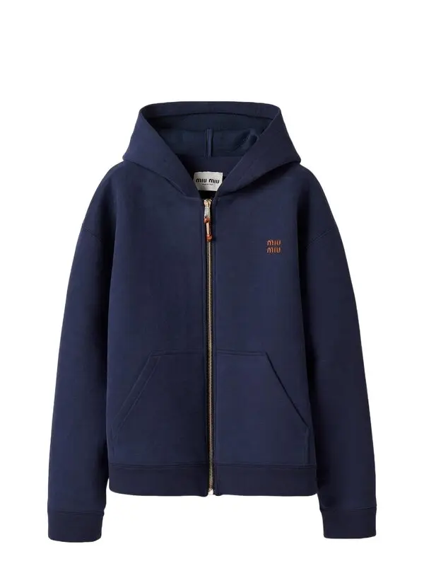 Miu Miu Embroidered Logo Zip-up Hooded Jacket - Blue