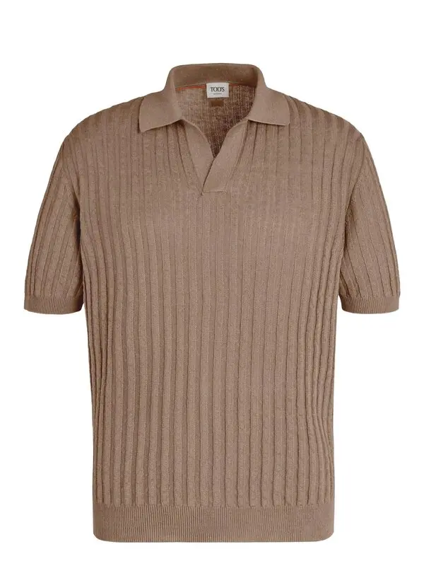 TOD'S Ribbed Short-sleeve Polo Shirt - Brown