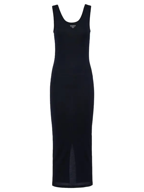 Prada Ribbed Knit Cotton Dress - Blue