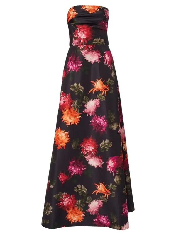 Carolina Herrera Chrysanthemum-print Strapless Gown - Black