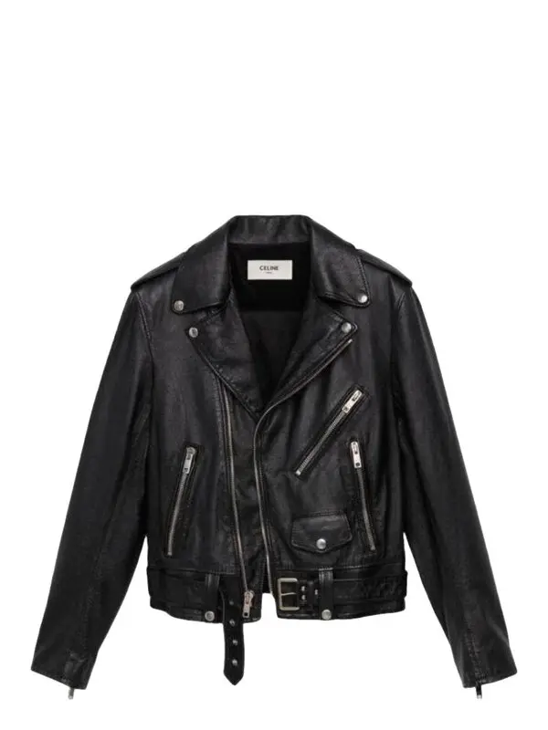 Celine Classic Biker Jacket In Calfskin Leather - Black