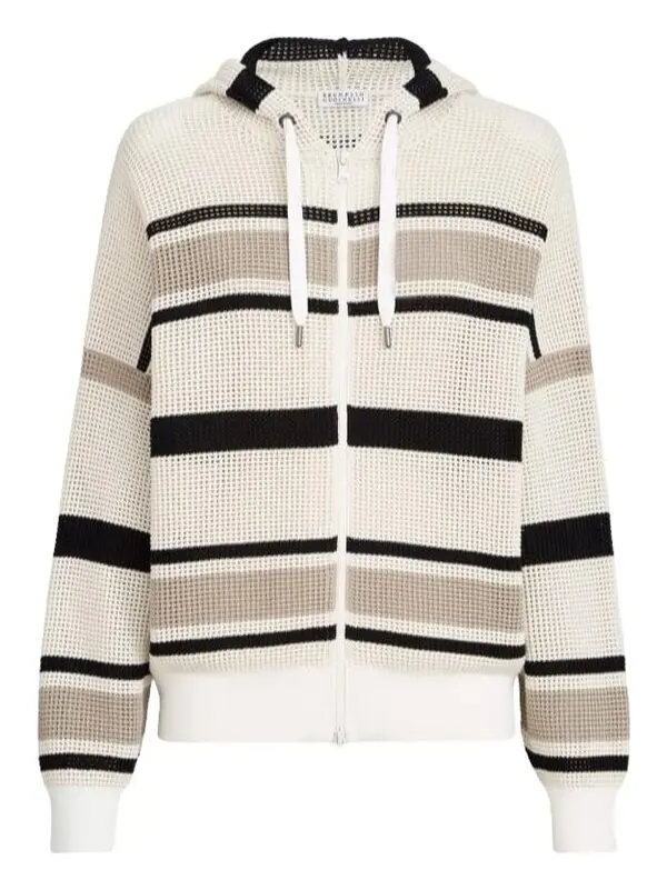 Brunello Cucinelli Striped Cotton Net Hooded Cardigan - Multi-color