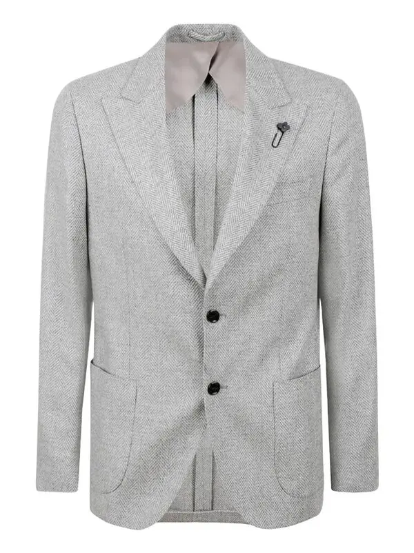 LARDINI Herringbone Single-breasted Blazer - Grey