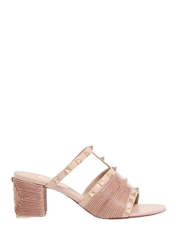 Valentino Garavani Rockstud Calfskin Slide Sandal With Cornely Embroidery 60mm - Nude