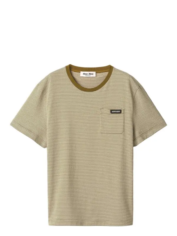 Miu Miu Striped Cotton T-shirt With Pocket - Ivory/olive