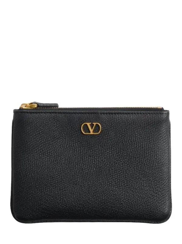 Valentino Garavani Vlogo Signature Grainy Calfskin Clutch Bag - Black