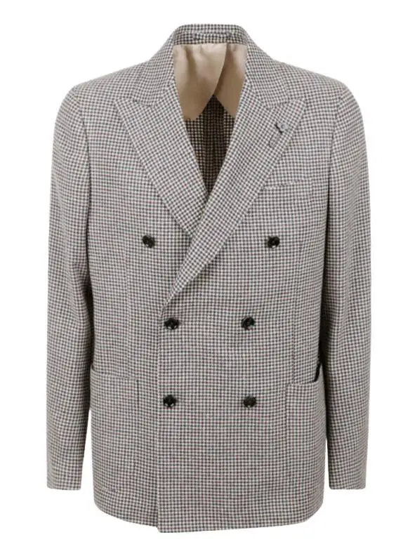 LARDINI Houndstooth Double-breasted Blazer - Gray