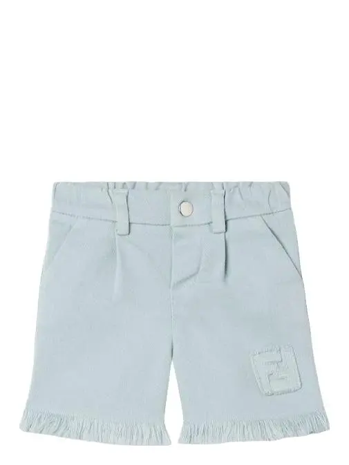 Fendi Cotton Denim Baby Bermuda Shorts With Ff Embroidery - Light Blue