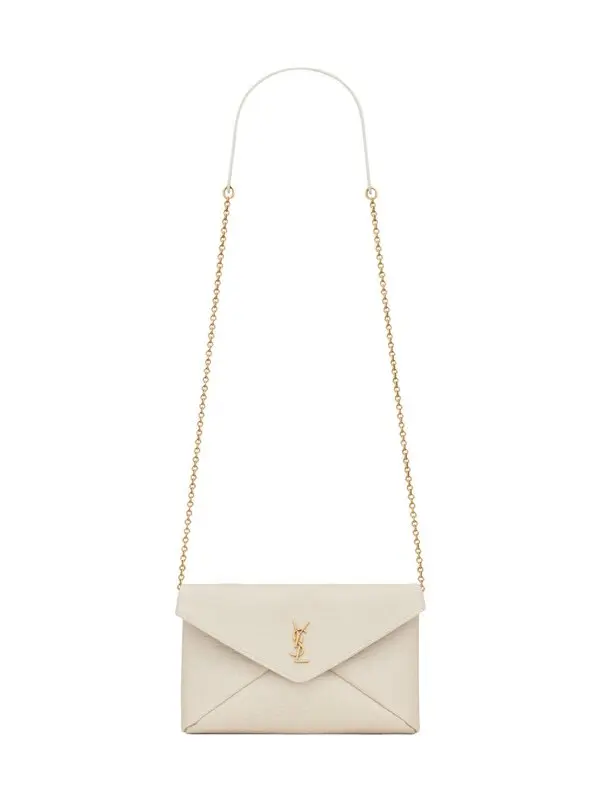 Saint Laurent Cassandre Small Chain Clutch In Lambskin - Retro White