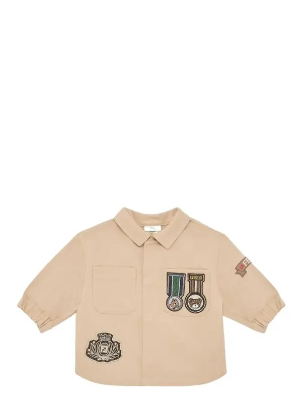 Fendi Long-sleeved Gabardine Shirt With Embellished Patches - Light Brown