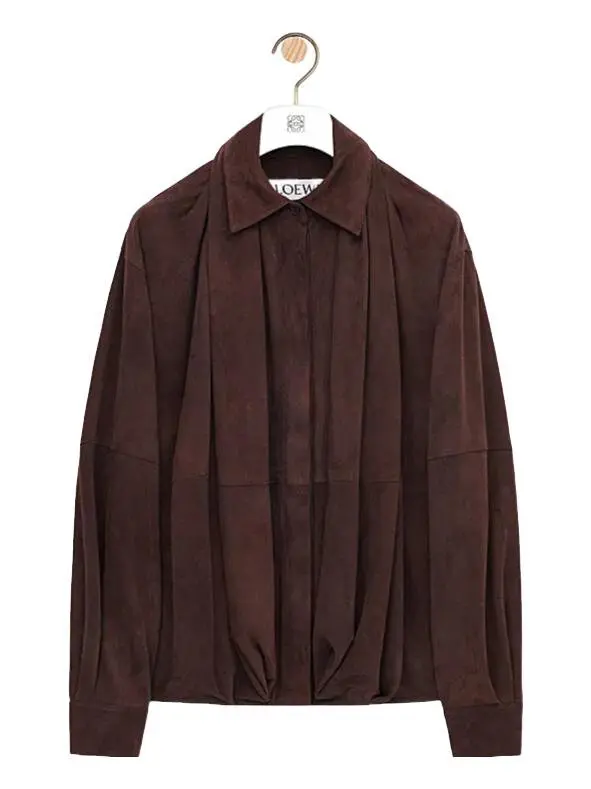 Loewe Suede Draped Shirt Jacket - Brown
