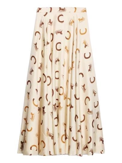 Celine Silk Twill Skirt - Cream/tan