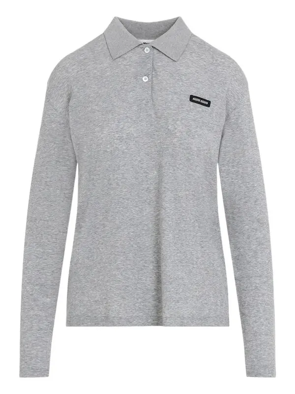 Miu Miu Long-sleeved Jersey Polo Shirt - Grey