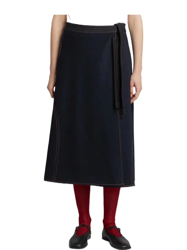 Max Mara Flared Denim Skirt With Tie Detail - Black