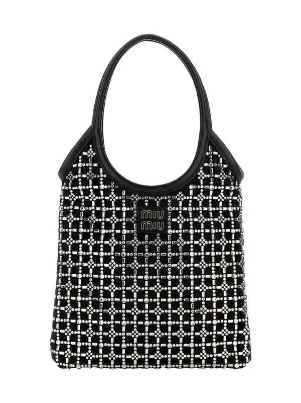 Miu Miu Ivy Satin Handbag With Synthetic Crystals - Black