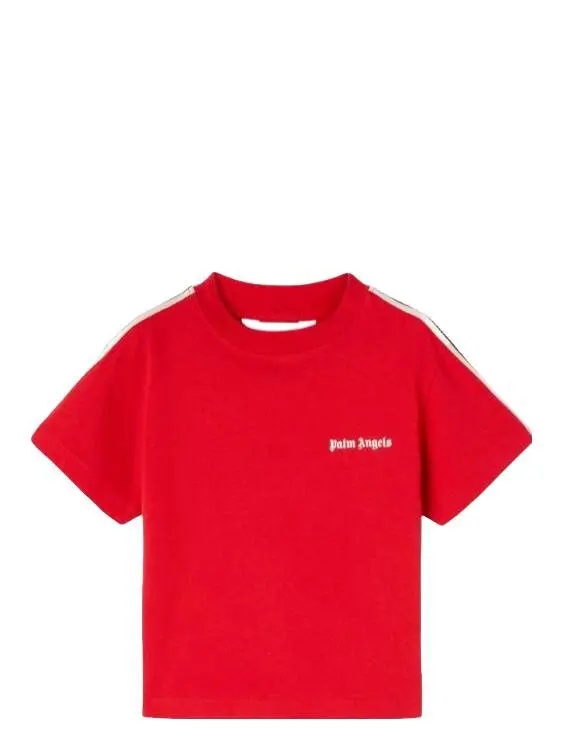 Palm Angels Logo Print Cotton T-shirt With Side Stripe Detail - Red