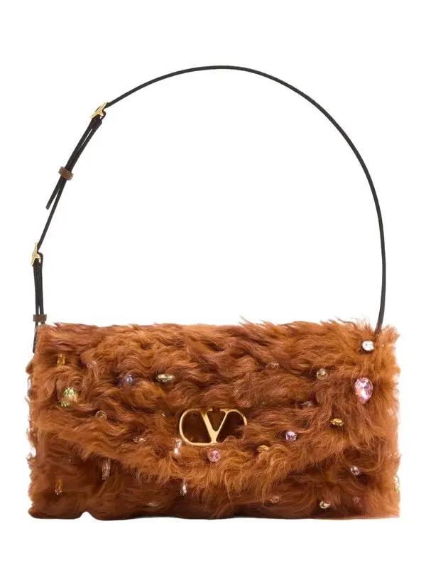Valentino Garavani Embellished Flap Shoulder Bag - Brown/multicolor