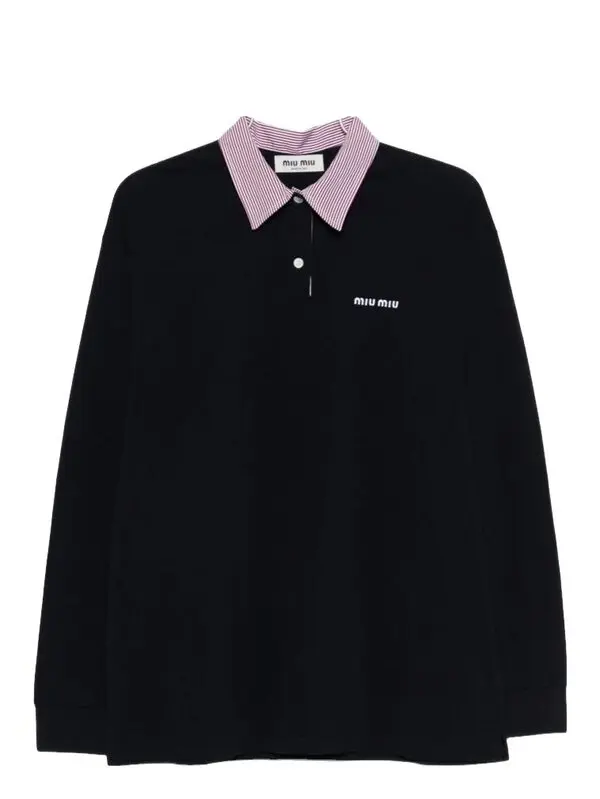 Miu Miu Logo-embroidered Long-sleeved Polo Shirt - Blue